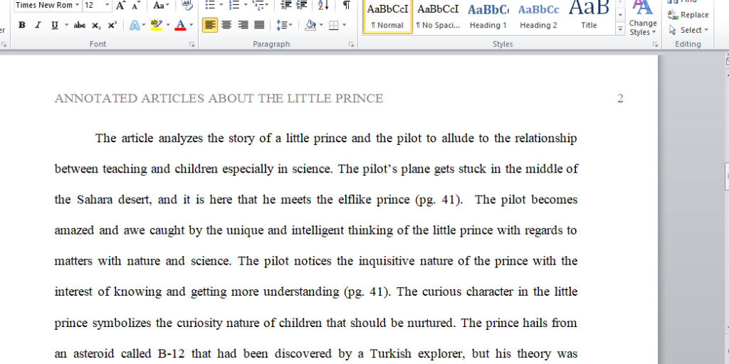 Annotated Articles about the Little Prince - Essay Counter